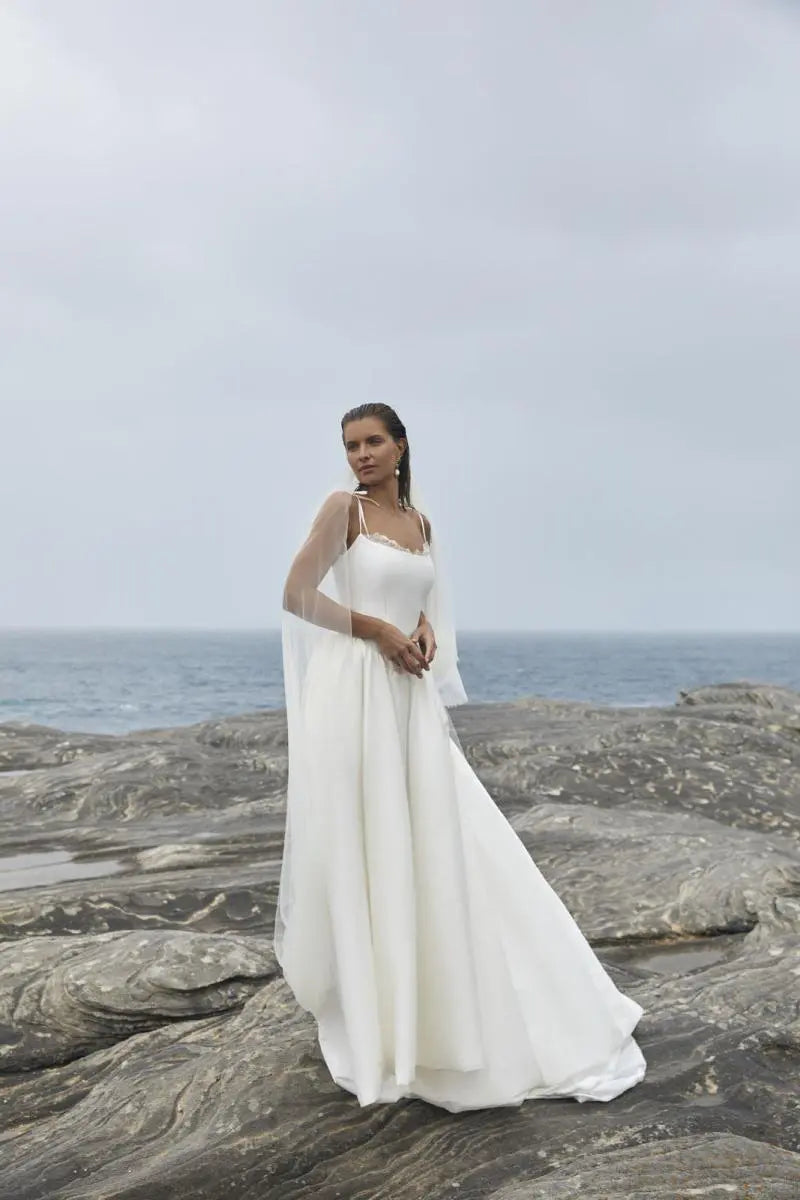 Ciara Gown IN Faux Silk Lace Up or Buttons or Eyelet – Dion for Brides